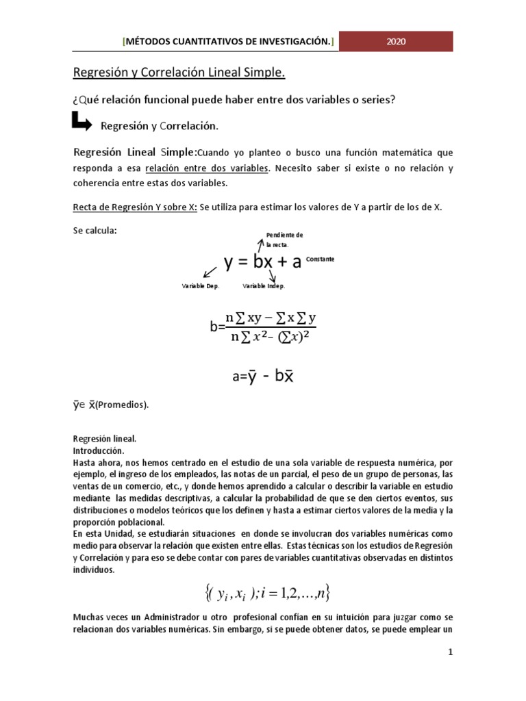 Regresión lineal simple: introducción a los métodos de correlación y regresión para medir la ...