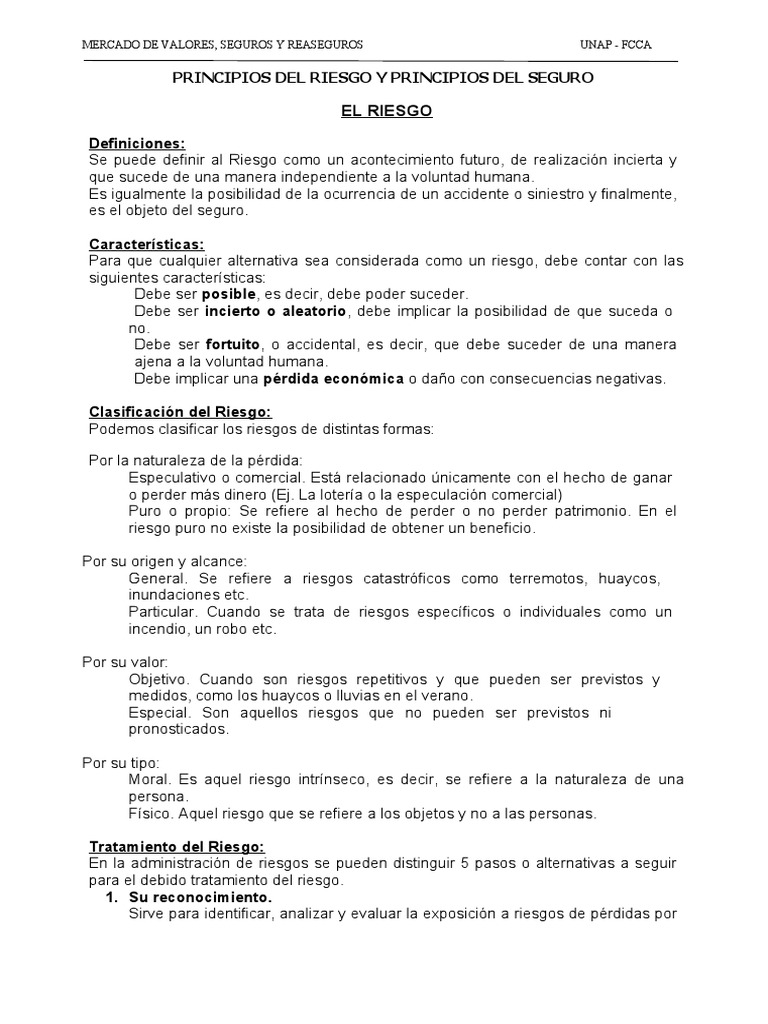 Principio Del Riesgo y Principio Del Seguro | PDF | Reaseguro | Póliza de seguros