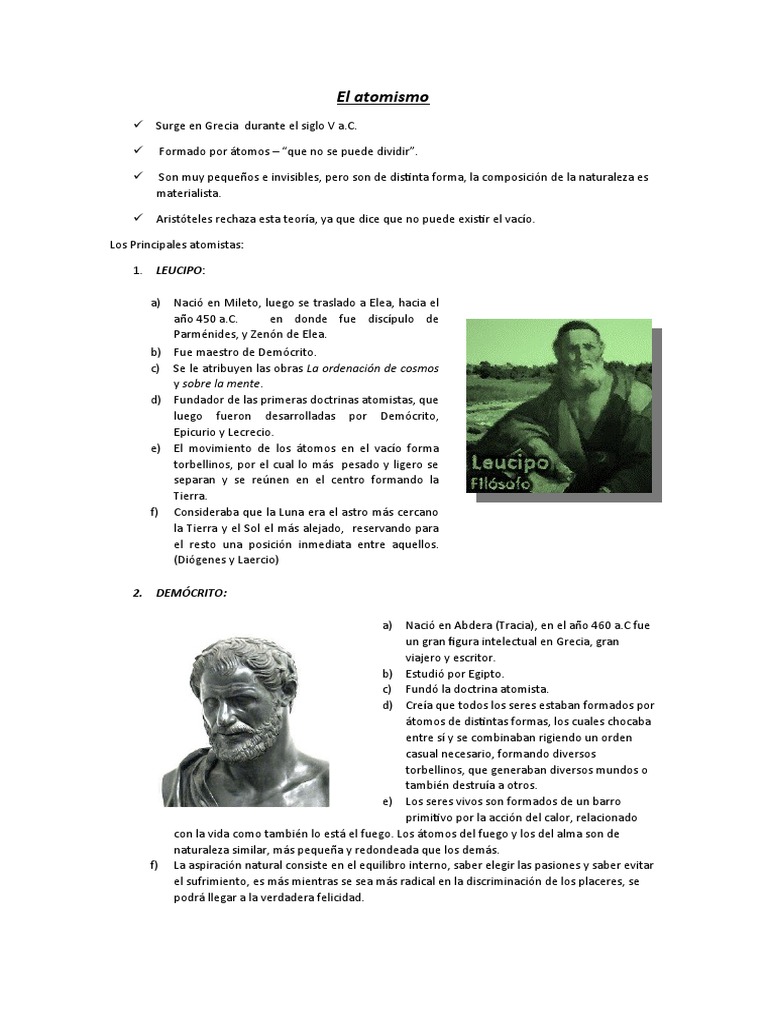 El Atomismo | PDF | Filosofía griega antigua | Teorías filosóficas