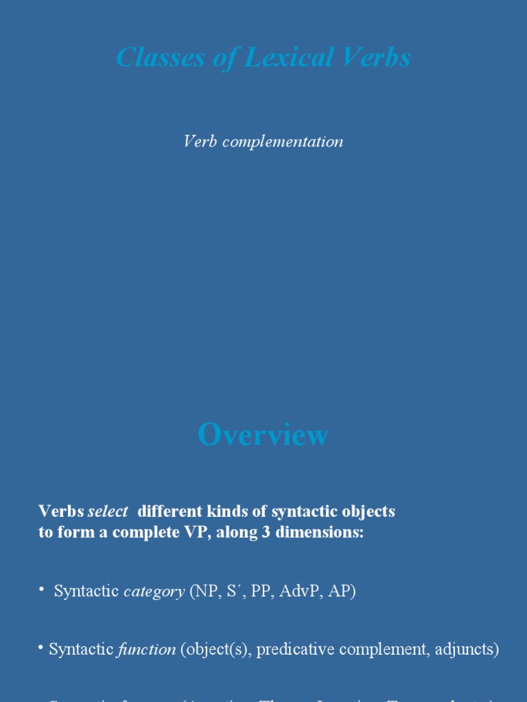 Classes of Lexical Verbs: Verb Complementation | PDF | Object (Grammar) | Lexical Semantics