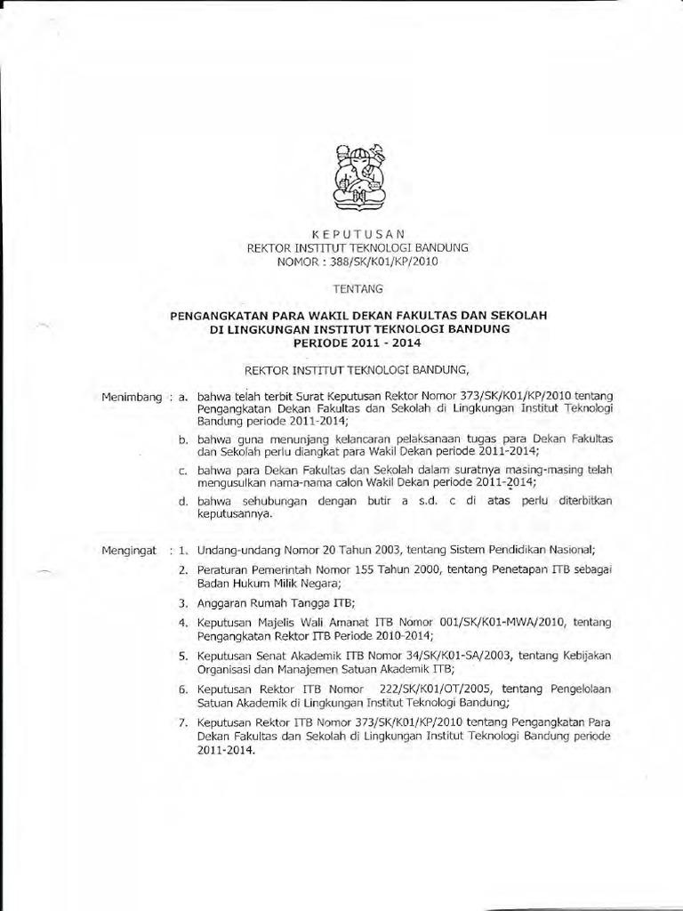 388 - SK Rektor Tentang Pengangkatan para Wakil Dekan Fakultas Dan ...