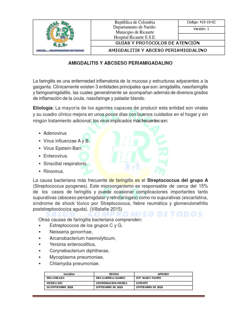 Amigdalitis y Absceso Periamigdalino | PDF | Penicilina | Estreptococo