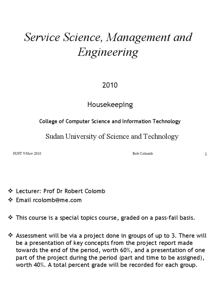 Service Science, Management and Engineering: 2010 Housekeeping | PDF