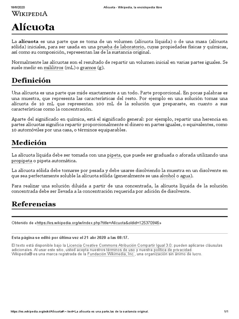 Alícuota - Wikipedia, La Enciclopedia Libre | PDF