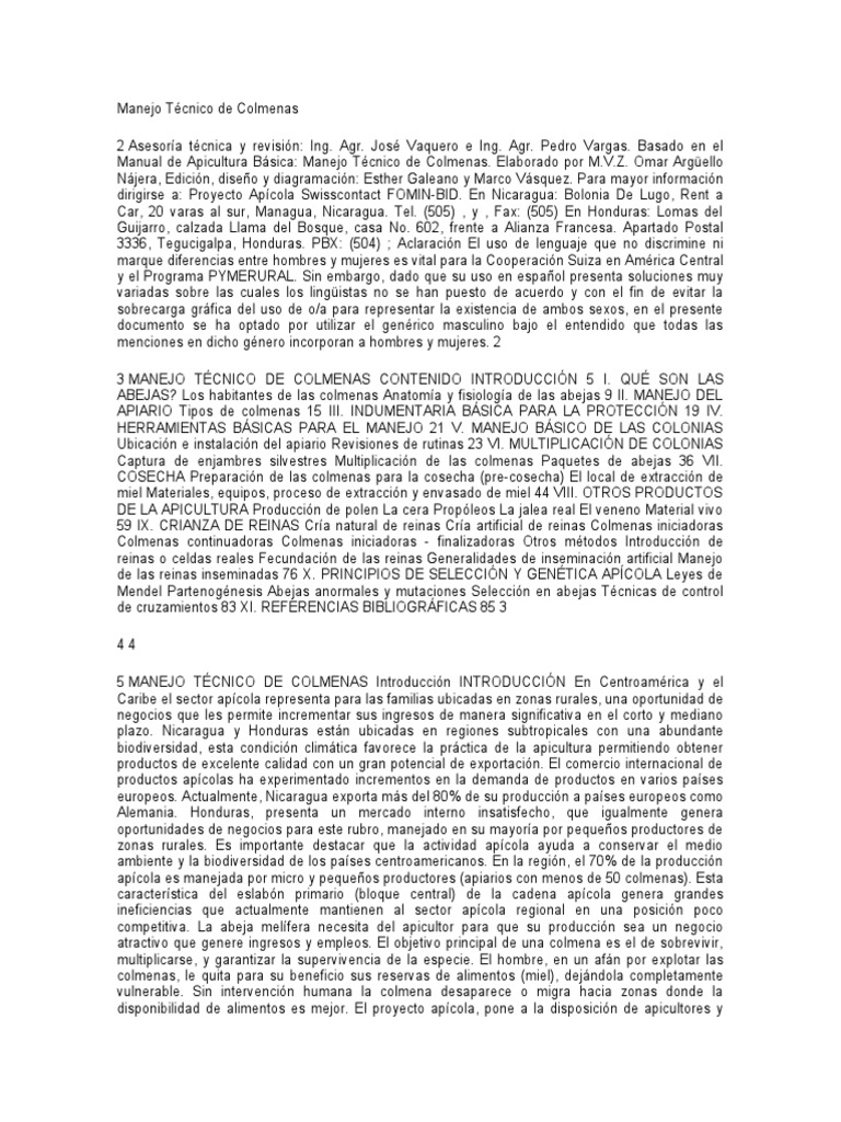 Manejo Técnico De Colmenas Pdf Apicultura Colmena