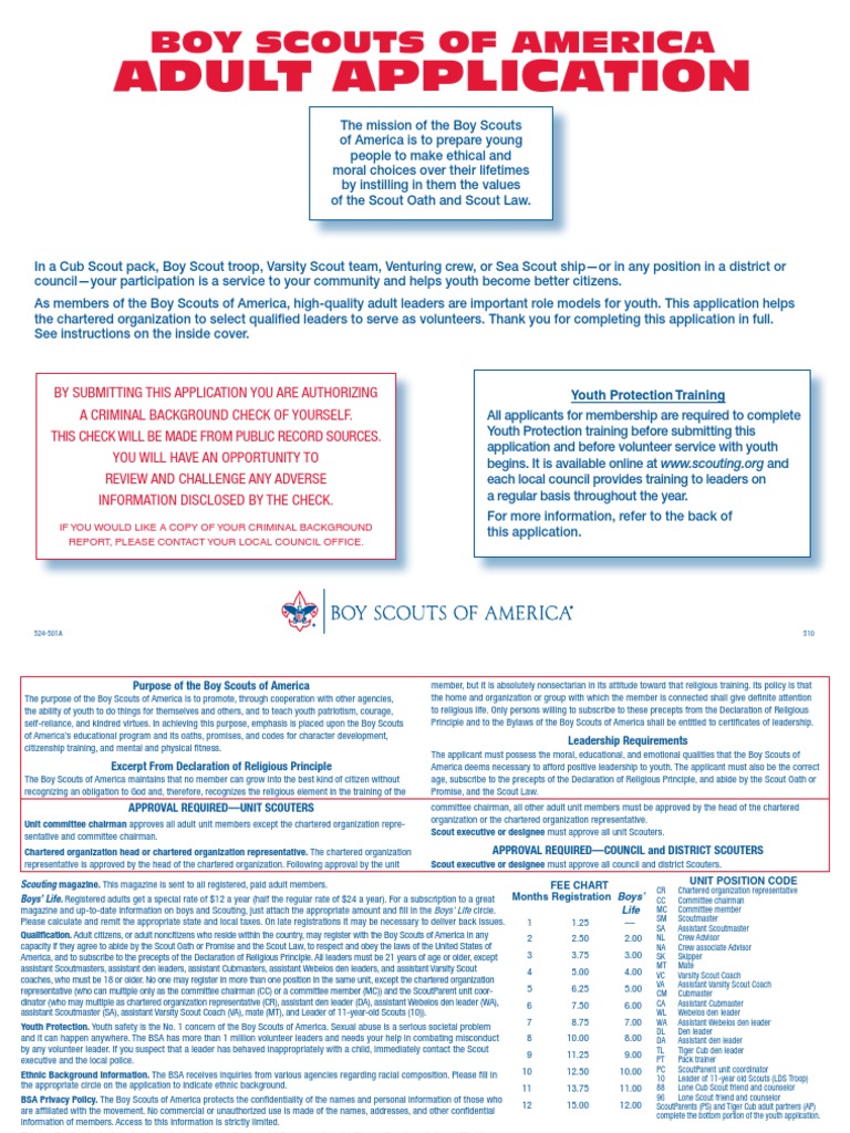Boy Scouts Adult Volunteer Application | PDF | Boy Scouts Of America | Youth Movements