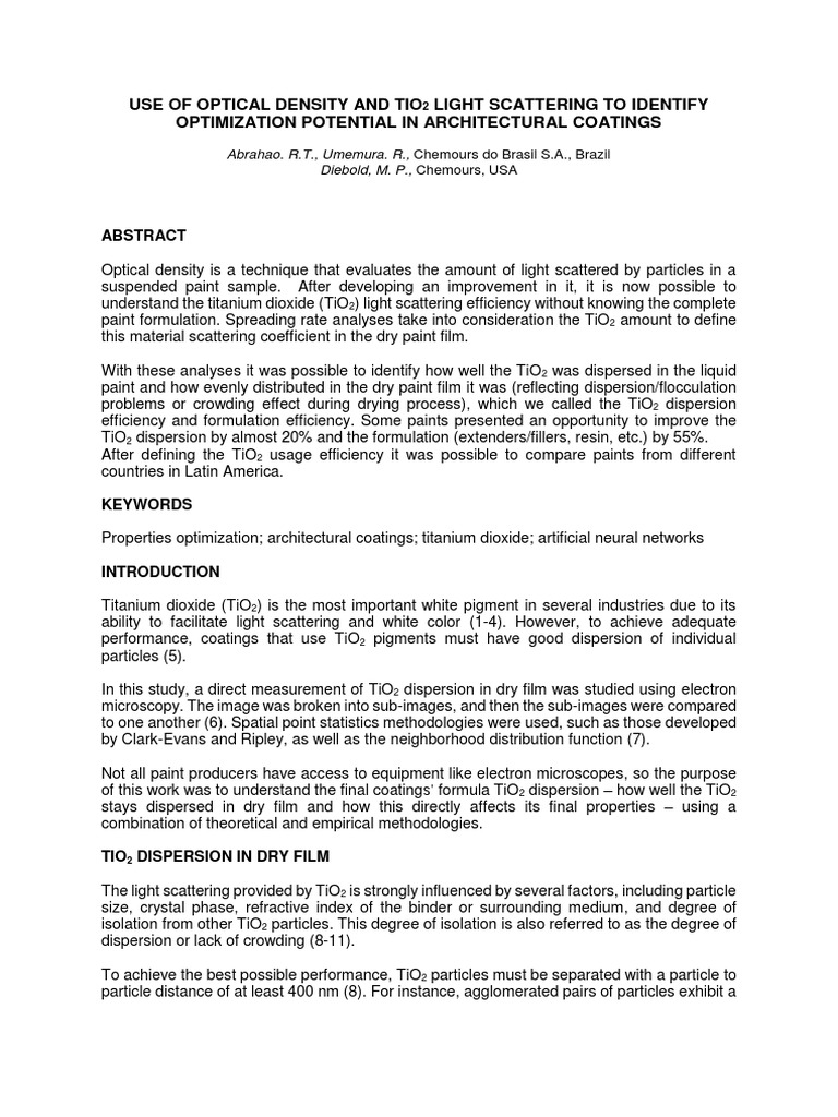 TiO2 Light Scattering in Paint Optimization | PDF | Titanium Dioxide ...
