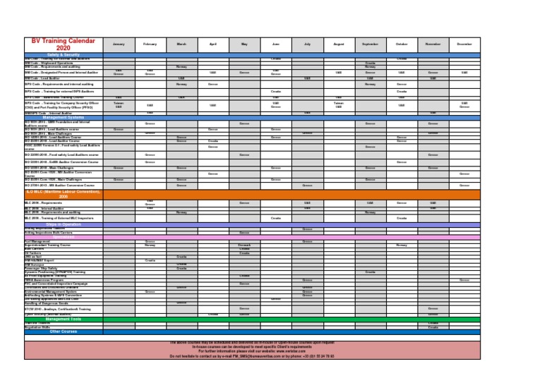 BV Training Calendar 2020 Overview | PDF | Dangerous Goods | Audit