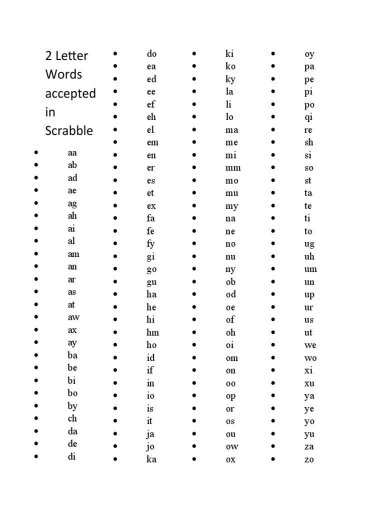 2 Letter Words For Scrabble | PDF