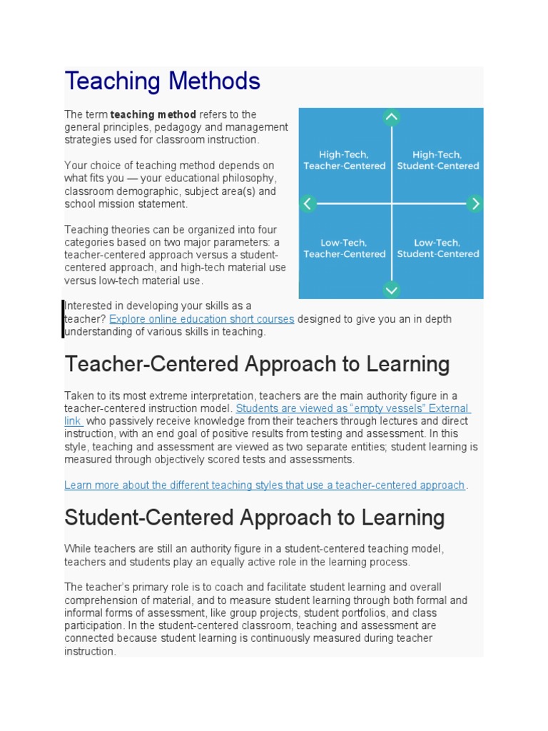 Teaching Methods: Teacher-Centered Approach To Learning | PDF | Teaching Method | Differentiated ...