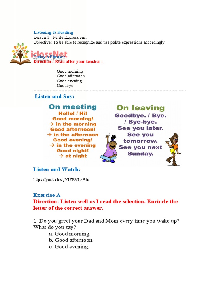 Polite Phrases Lesson: Recognizing and Using Appropriate Greeting ...