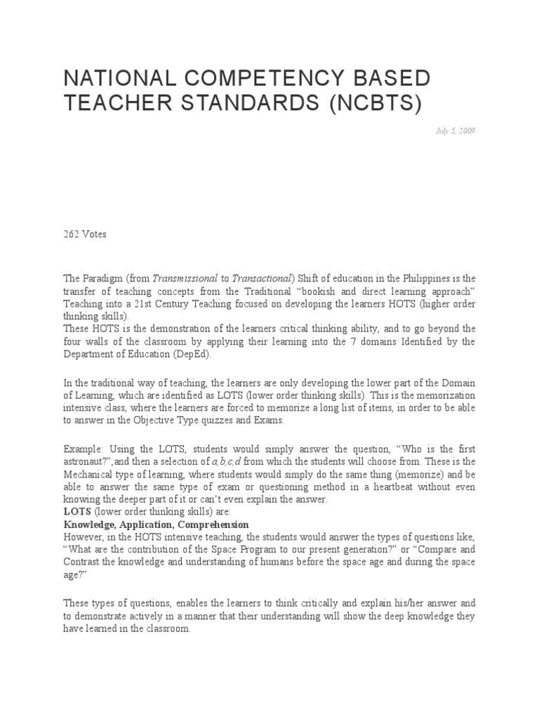 National Competency Based Teacher Standards | PDF | Curriculum | Learning