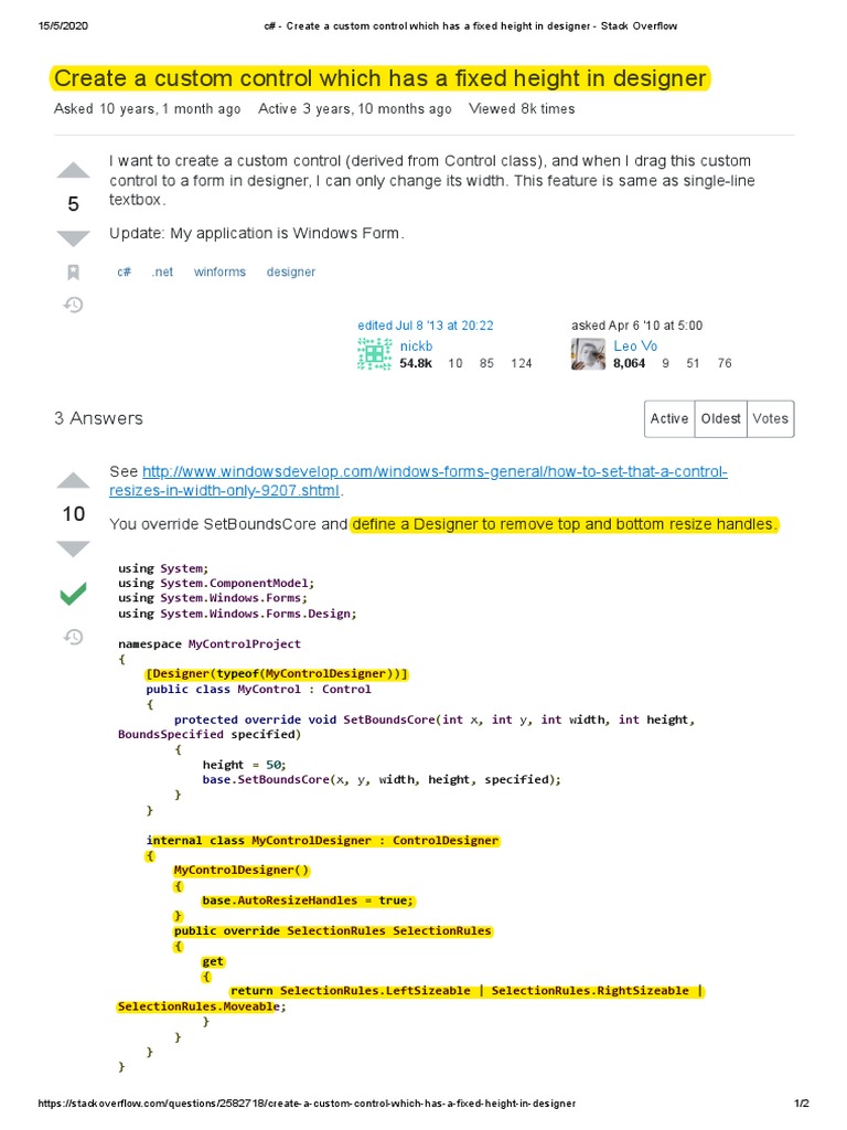 C# - Create A Custom Control Which Has A Fixed Height in Designer - Stack Overflow | PDF ...