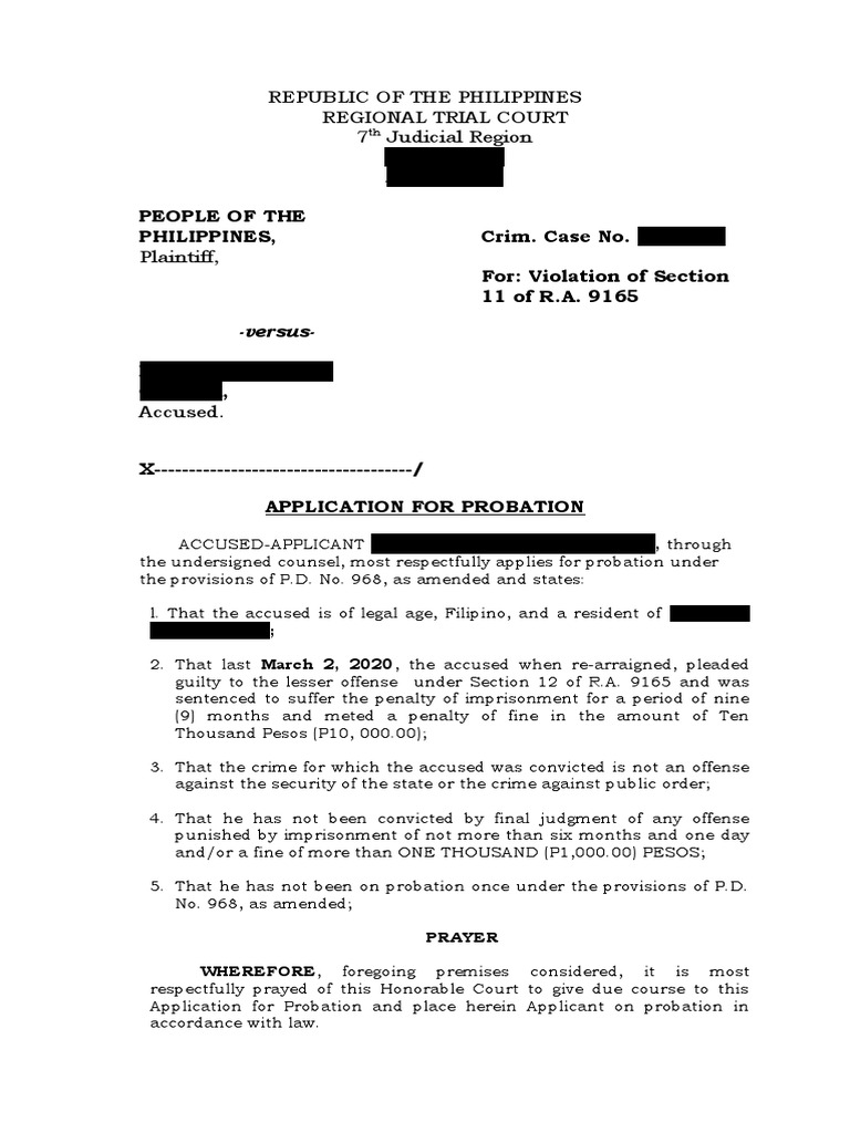 Application For Probation Sample | Download Free PDF | Probation | Fine ...