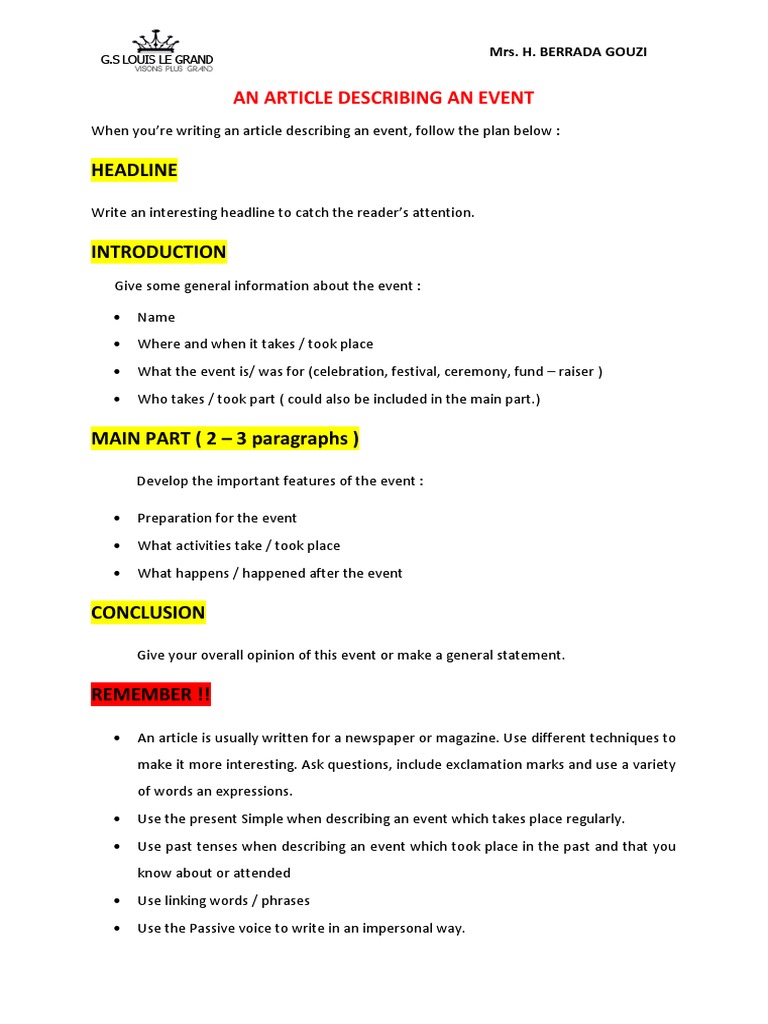 Writing an Article About an Event | PDF