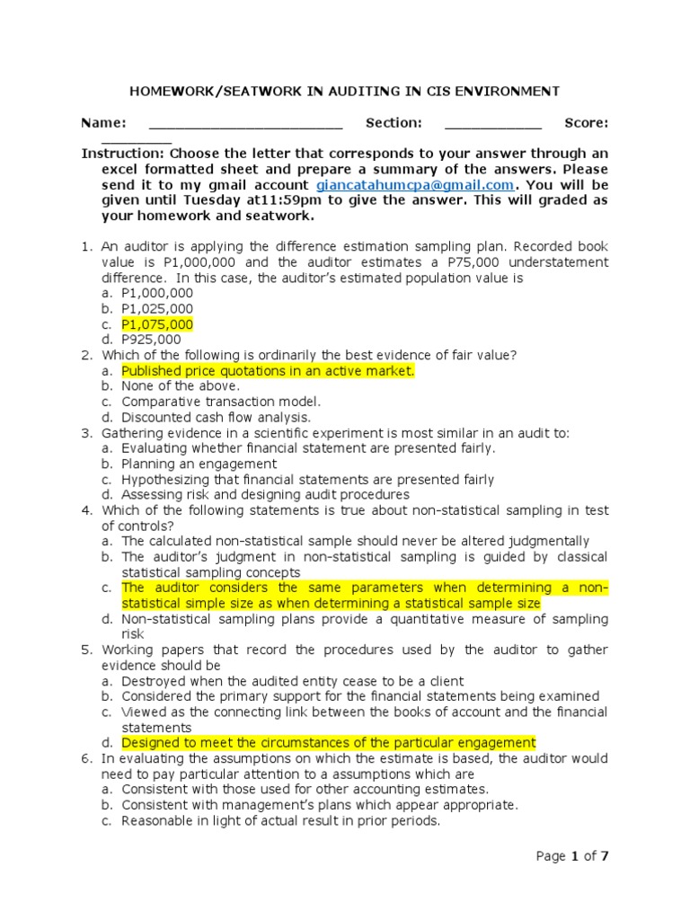 Homework in Audit Sampling | PDF | Financial Audit | Audit