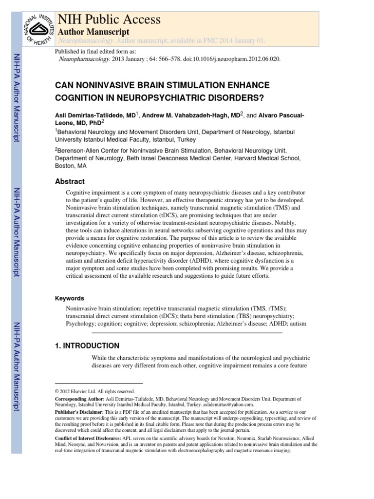 DEMIRTAS Can Noninvasive Brain Stimulation Enhance Cognition in ... DEMIRTAS Can Noninvasive Brain Stimulation Enhance Cognition in ...
