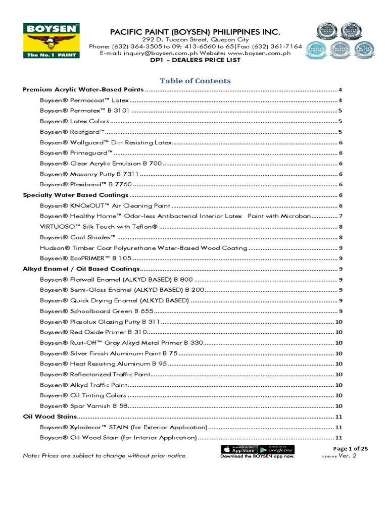 Boysen Pricelist PDF | PDF | Varnish | Paint