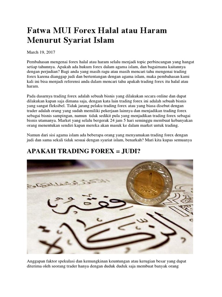 Fatwa MUI Forex Halal Atau Haram Menurut Syariat Islam | PDF