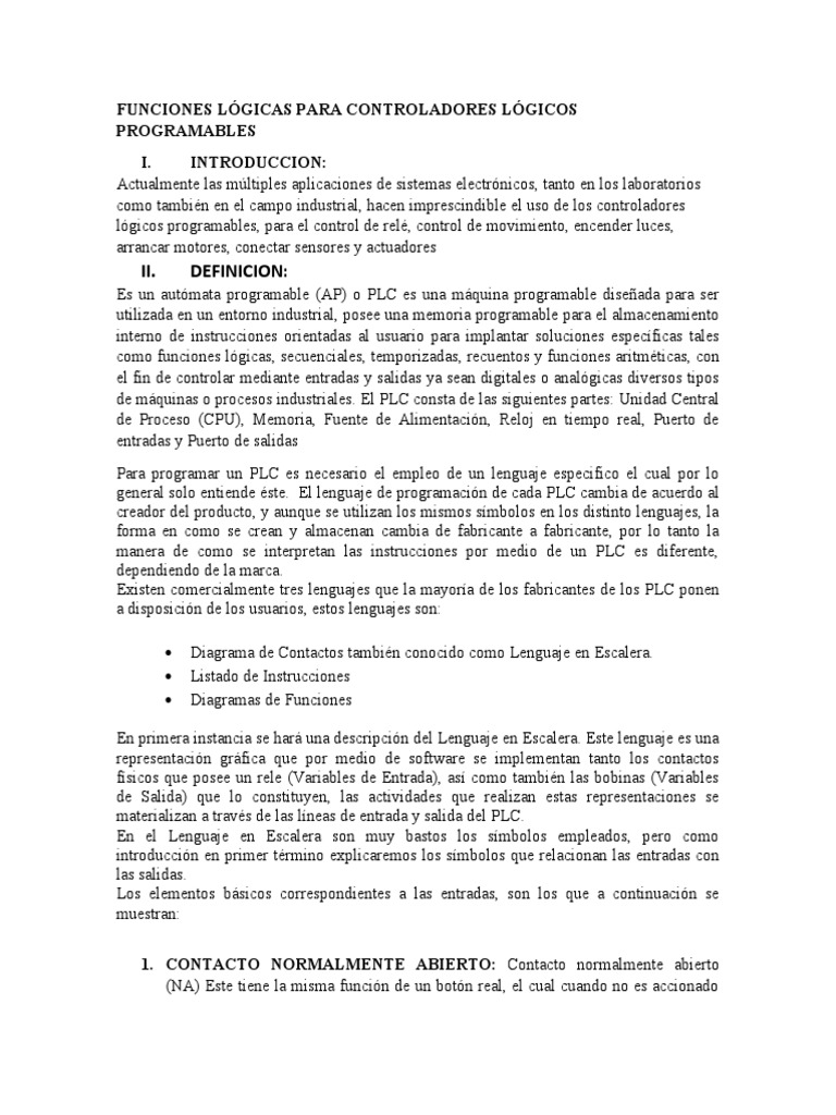 Funciones Lógicas para Controladores Lógicos Programables | PDF ...
