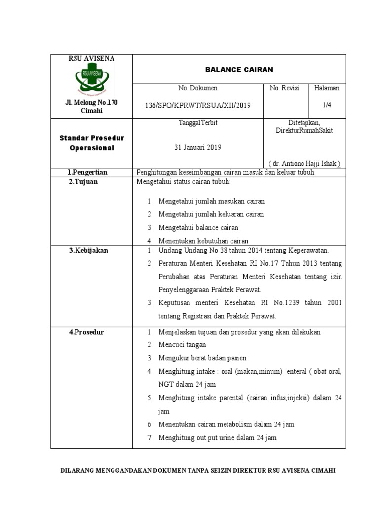 Sop Balance Cairan | PDF