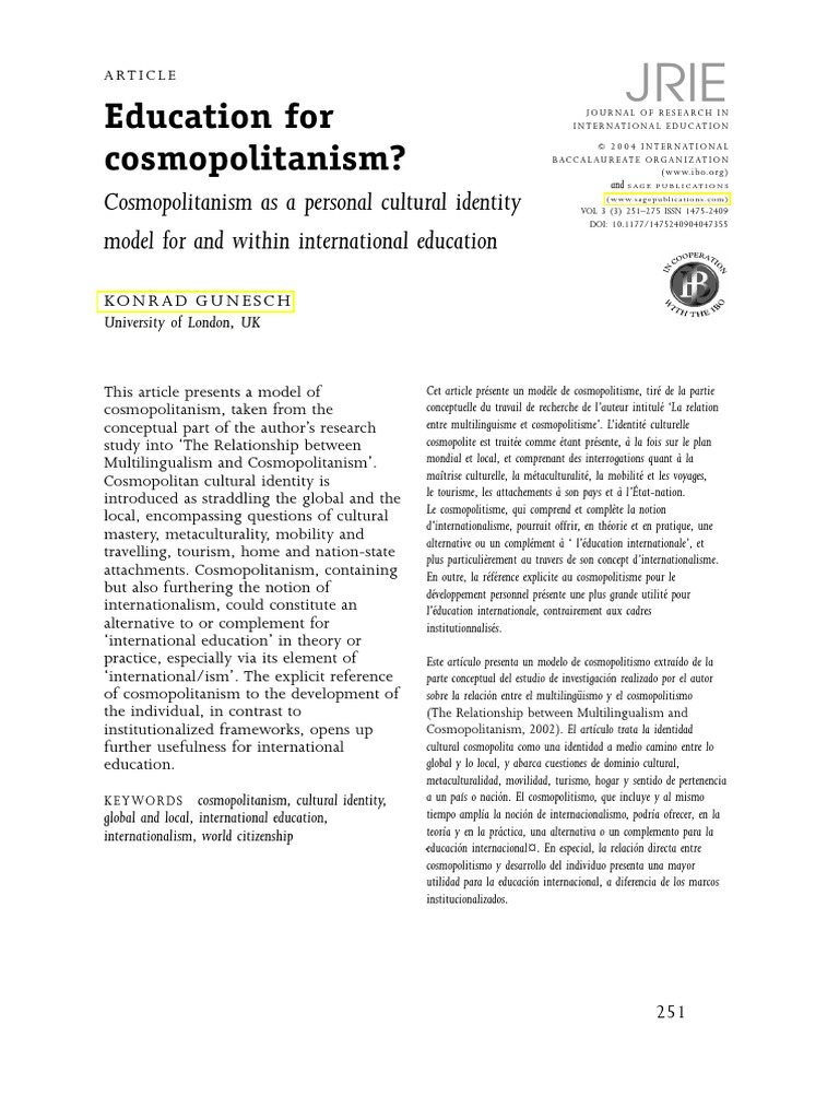 Education For Cosmopolitanism? | PDF | Cosmopolitanism | Identity ...