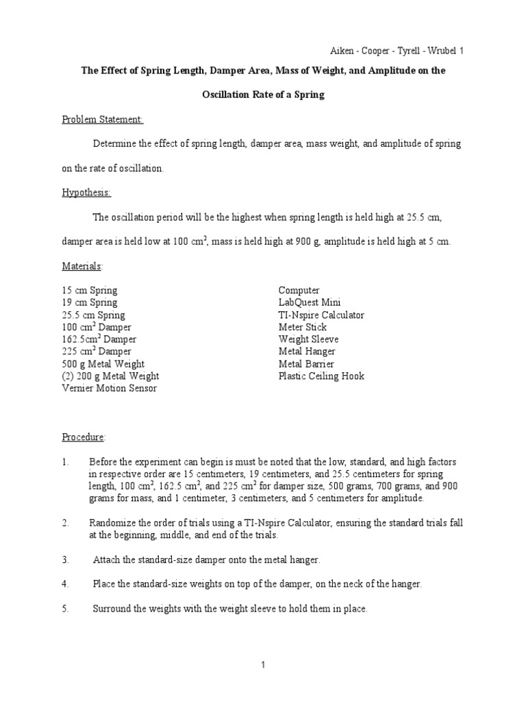 4 Factor Doe | PDF | Force | Pendulum