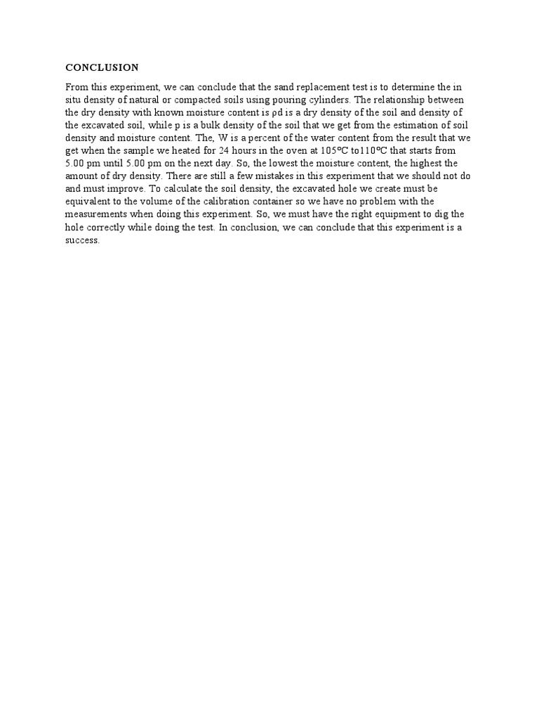 Sand Replacement Conclusion Lab Report | PDF