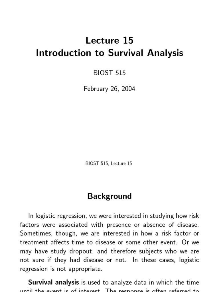 Introduction To Survival Analysis: BIOST 515 February 26, 2004 | PDF ...