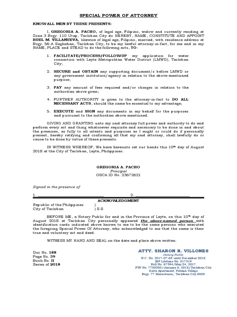 Spa (Water Application) | PDF | Power Of Attorney | Notary Public