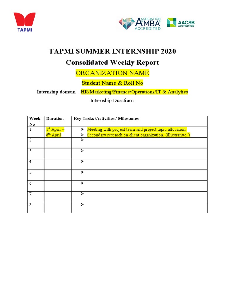 Consolidated Weekly Report Template 2020 | PDF