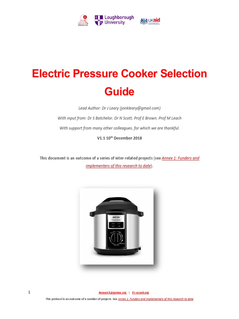 Electric Pressure Cooker Selection Guide | PDF | Cookware And Bakeware ...