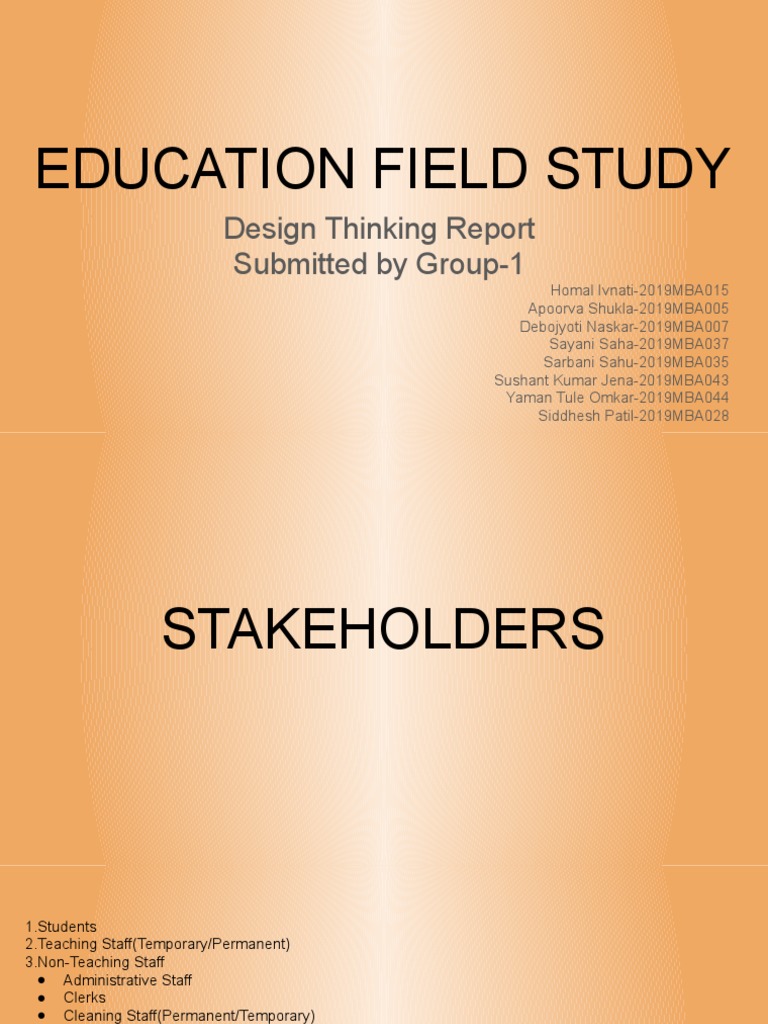 Education Field Study: Design Thinking Report Submitted by Group-1 ...