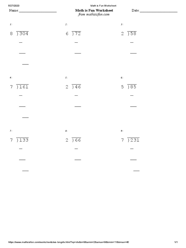 Name: - Date: - : Math Is Fun Worksheet | PDF
