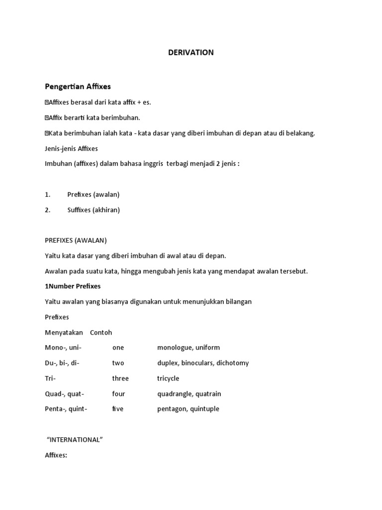 DERIVATION OF AFFIXES | PDF
