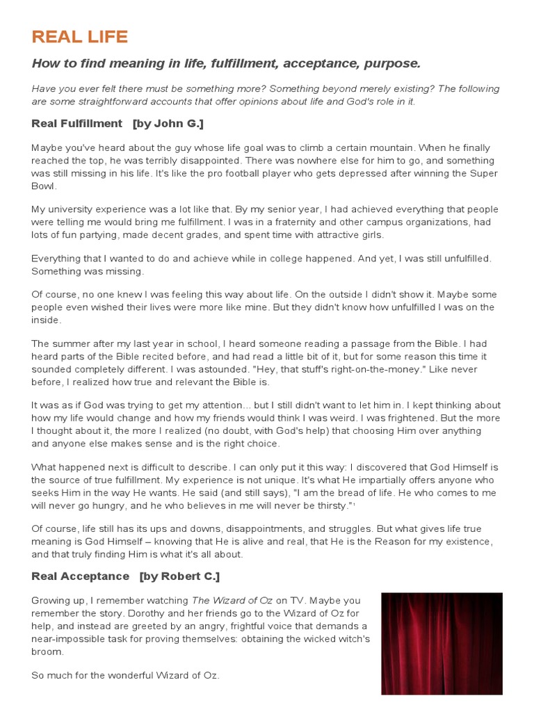 Real Life | PDF | Meaning Of Life | Jesus