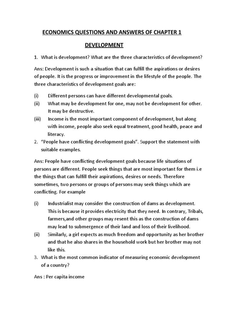 Economics Questions and Answers of Chapter 1: Development | Download ...