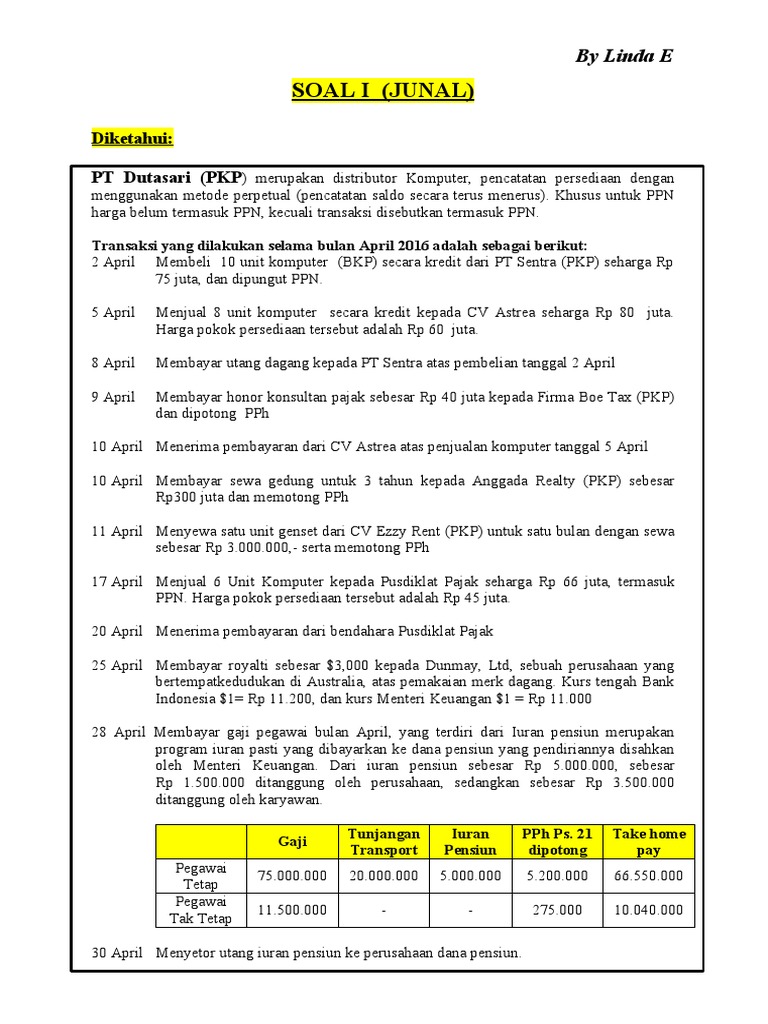 Contoh Kasus Perhitungan Akuntansi Perpajakan | PDF