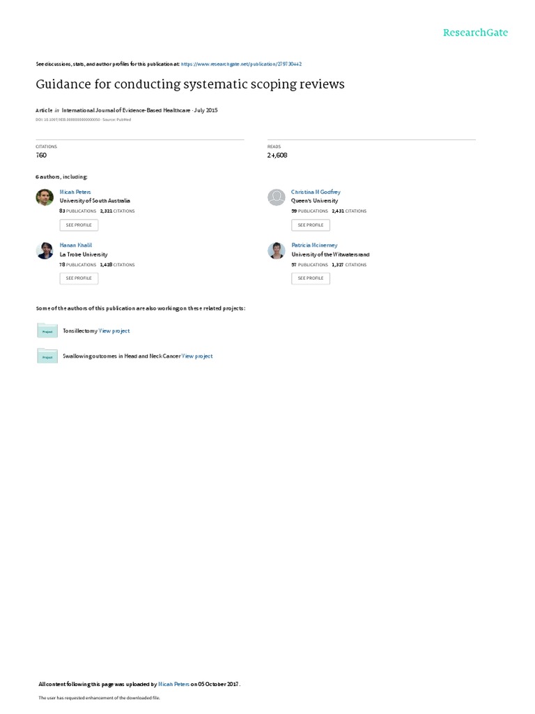 Guidance For Conducting Systematic Scoping Reviews 5 Pdf Systematic Review Evidence Based