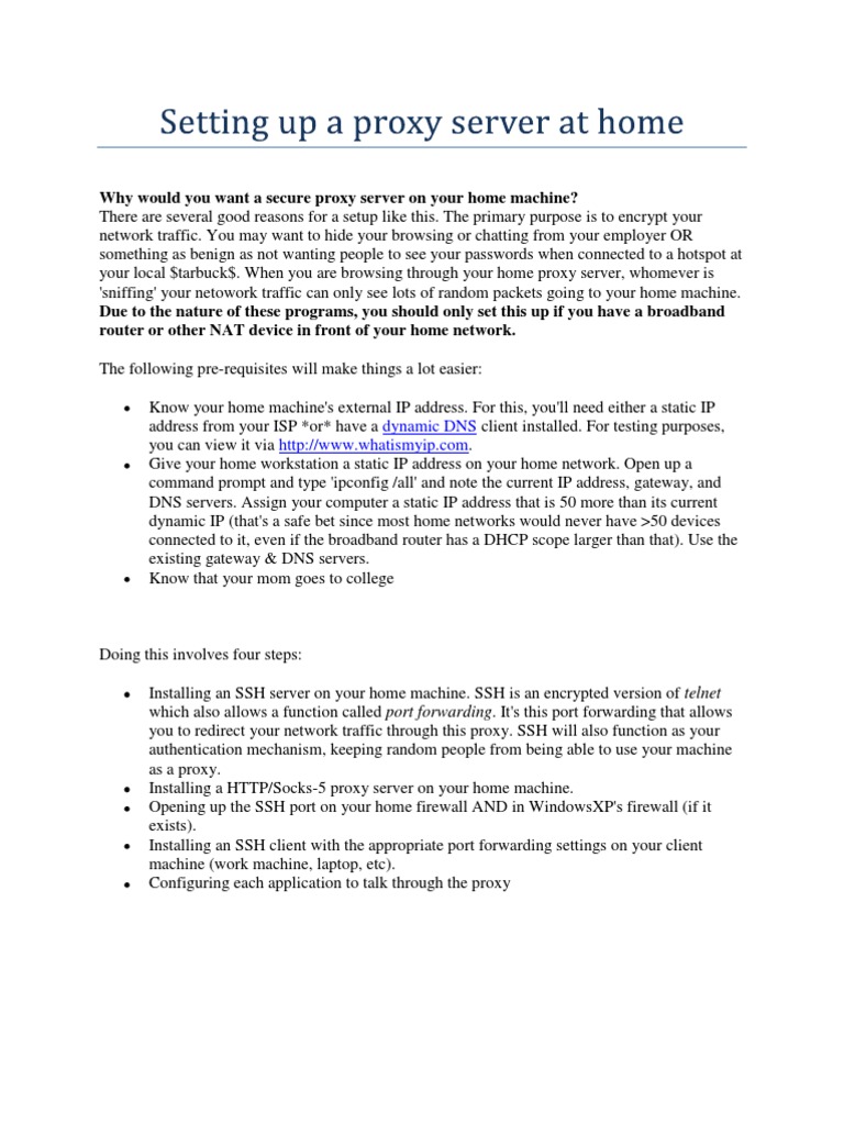 Setting Up A Proxy Server At Home Pdf Proxy Server Secure Shell