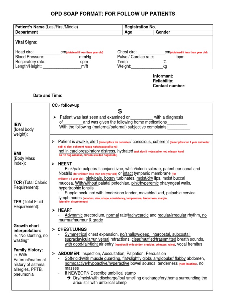 Opd Soap Format: For Follow Up Patients | PDF | Infants | Medical ...