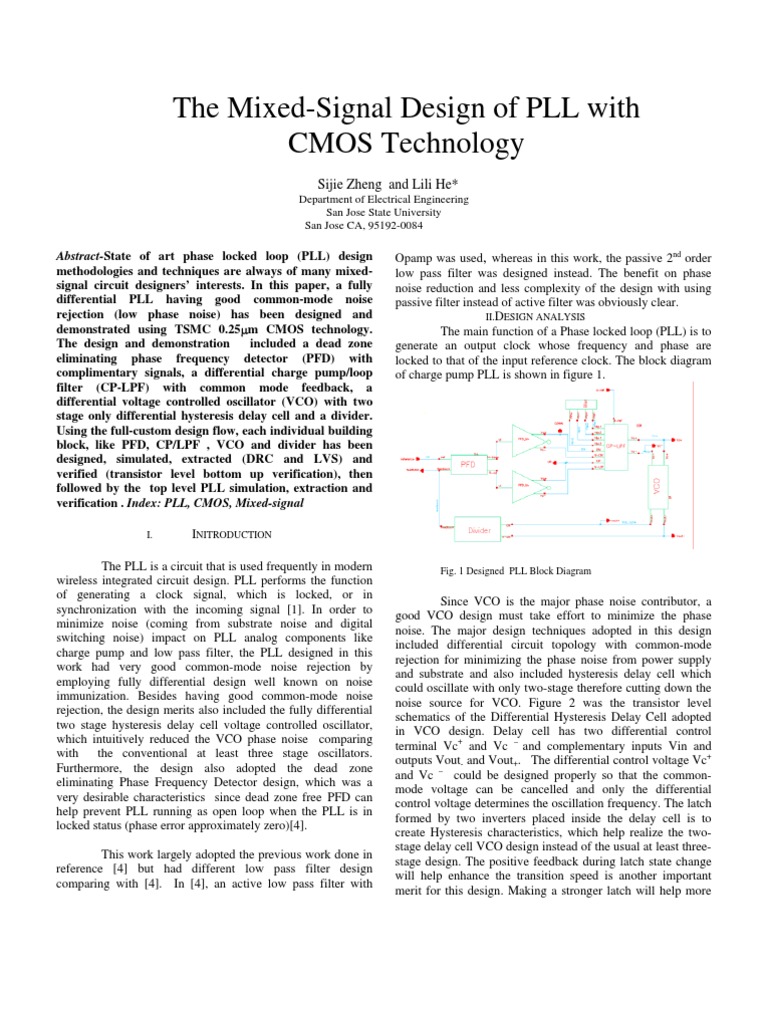 The Mixed-Signal Design of PLL With CMOS Technology: Sijie Zheng and ...