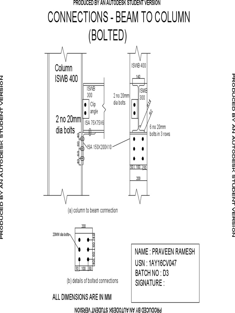 Beam to Column Connection Details | PDF
