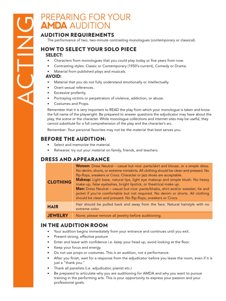 AMDA Audition Tips | PDF | Audition | Performing Arts