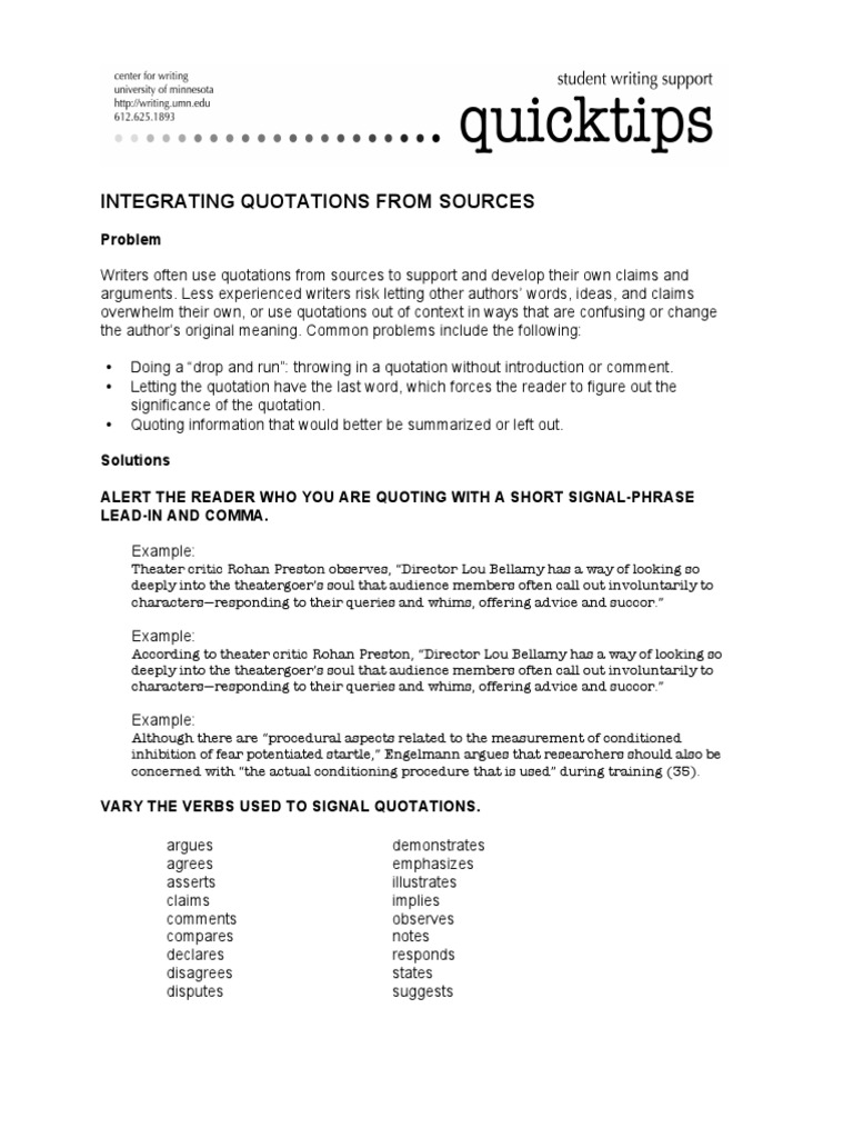 Integrating Quotations From Sources: Problem | PDF | Neuroscience ...