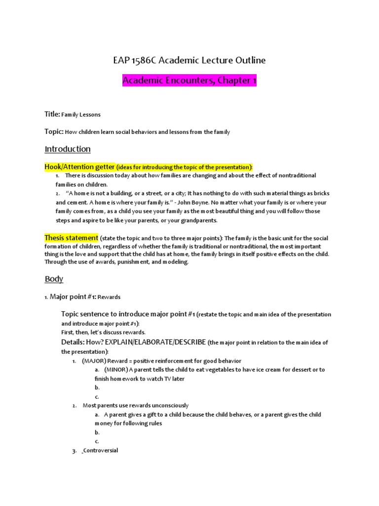 EAP 1586C Academic Lecture Outline Academic Encounters, Chapter 1 | PDF ...