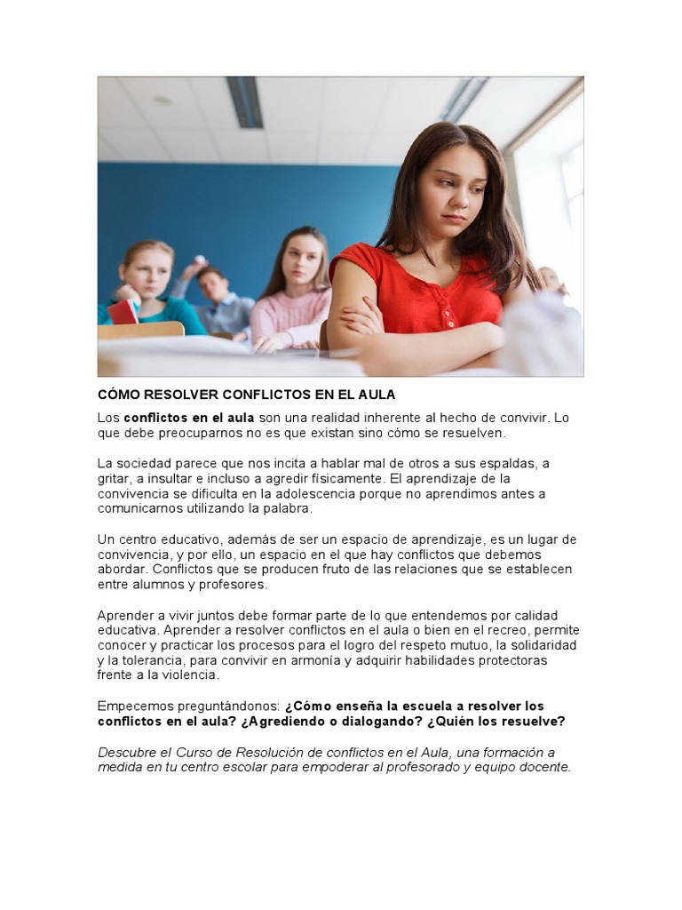 Cómo Resolver Conflictos en El Aula | PDF | Salón de clases | Aprendizaje