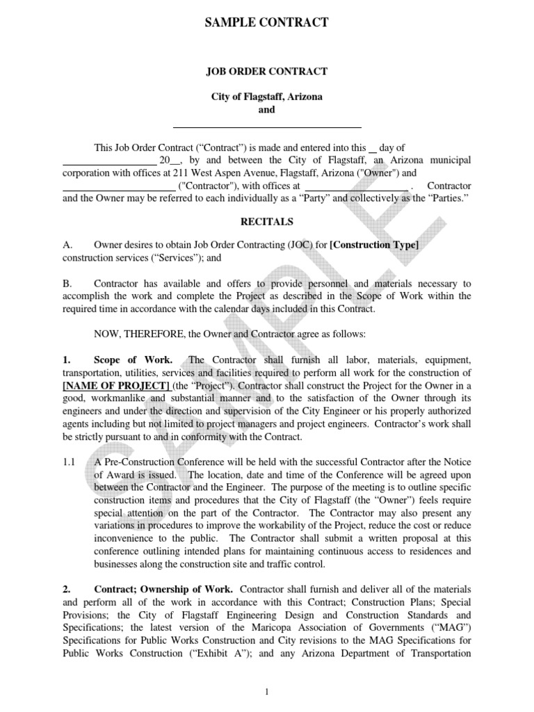 2015-28 Attachment C - Sample JOC Contract - 201501271443152840 | PDF ...