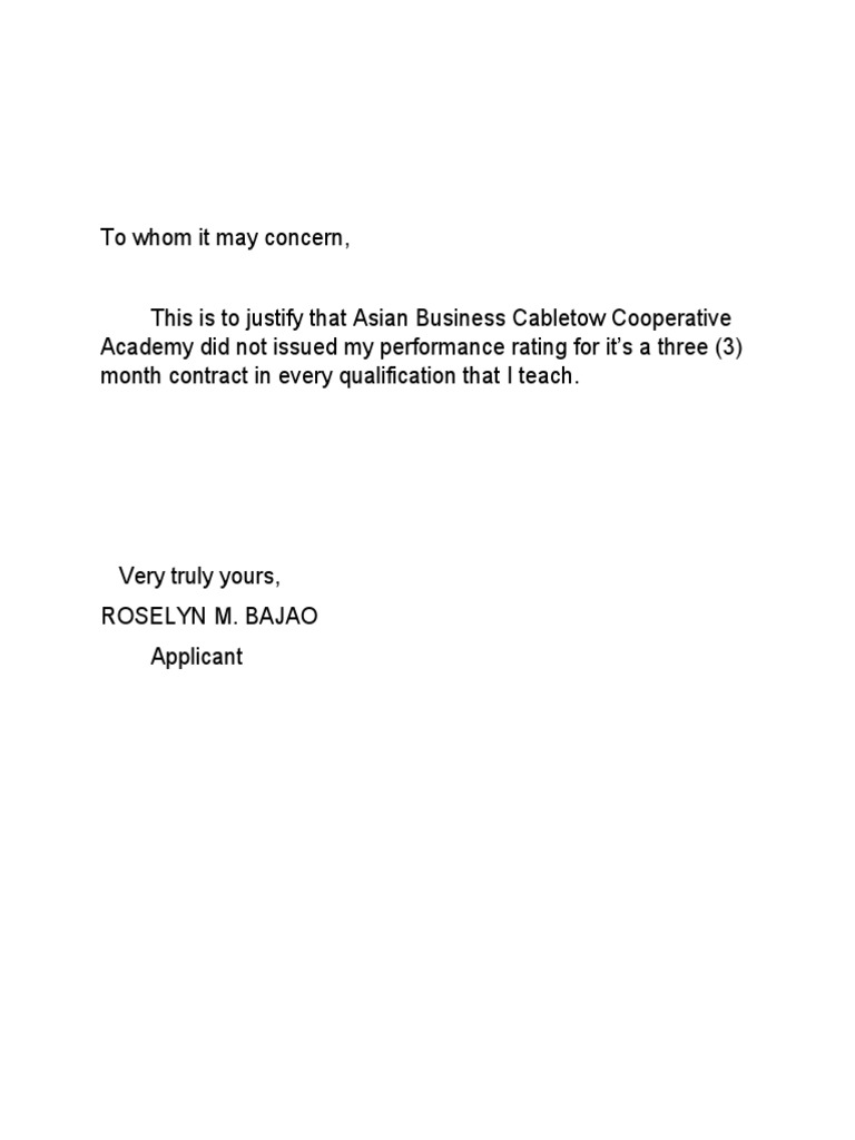 Justification Letter for Performance Rating | PDF