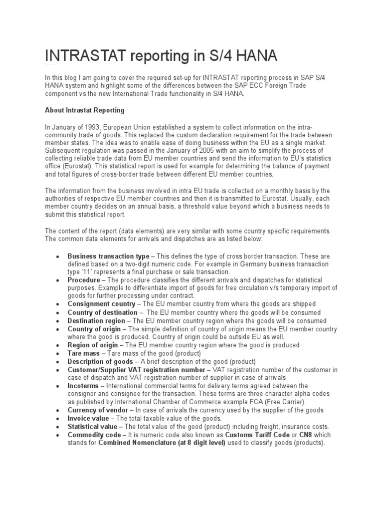 INTRASTAT Reporting in S4 HANA | PDF | European Union | Trade